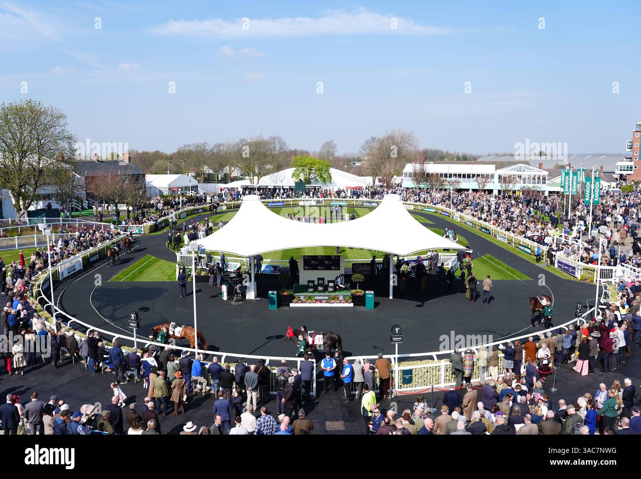 A general view of the parade ring on day one of the Randox Grand ...
