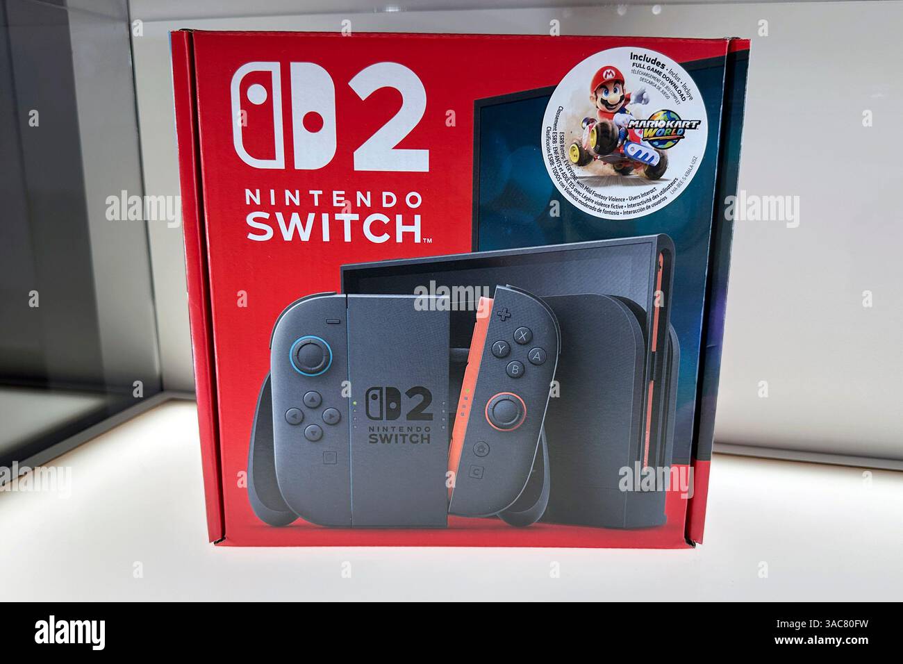 An unopened Nintendo Switch 2 video gaming console is on display at a ...