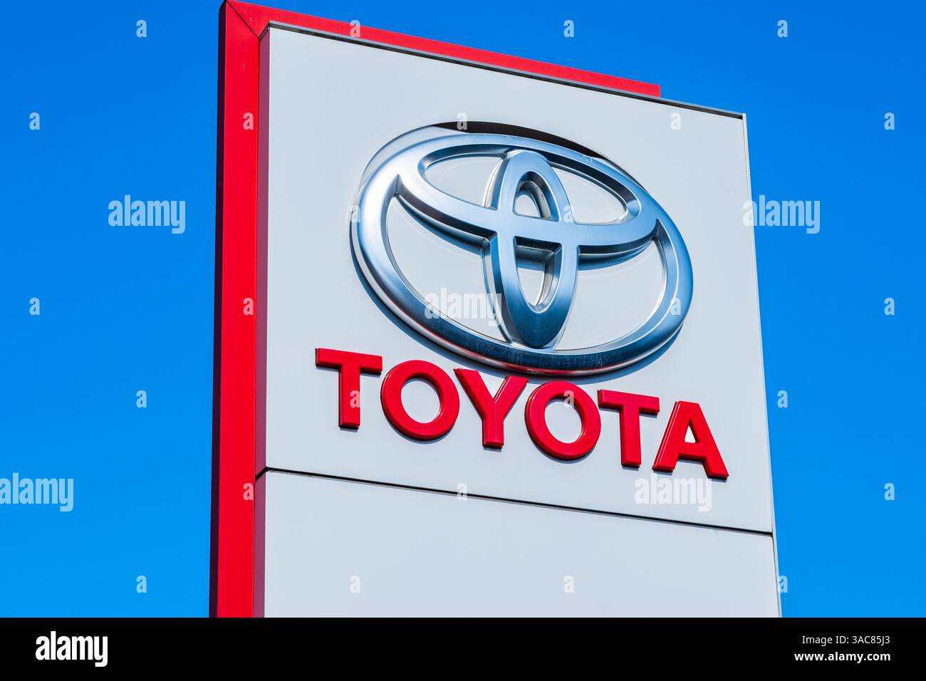 Wolverhampton, UK - April 3rd 2025: Toyota motor company logo and name ...