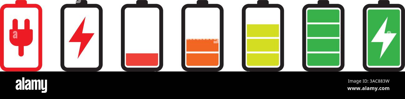 battery level indicators. Battery charge level icons. Vector ...
