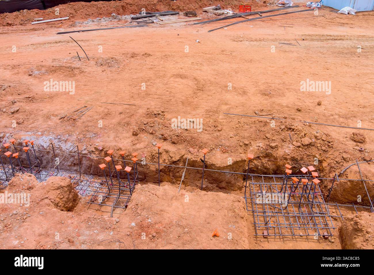 Prepare rebar foundations in construction site ready for next building ...