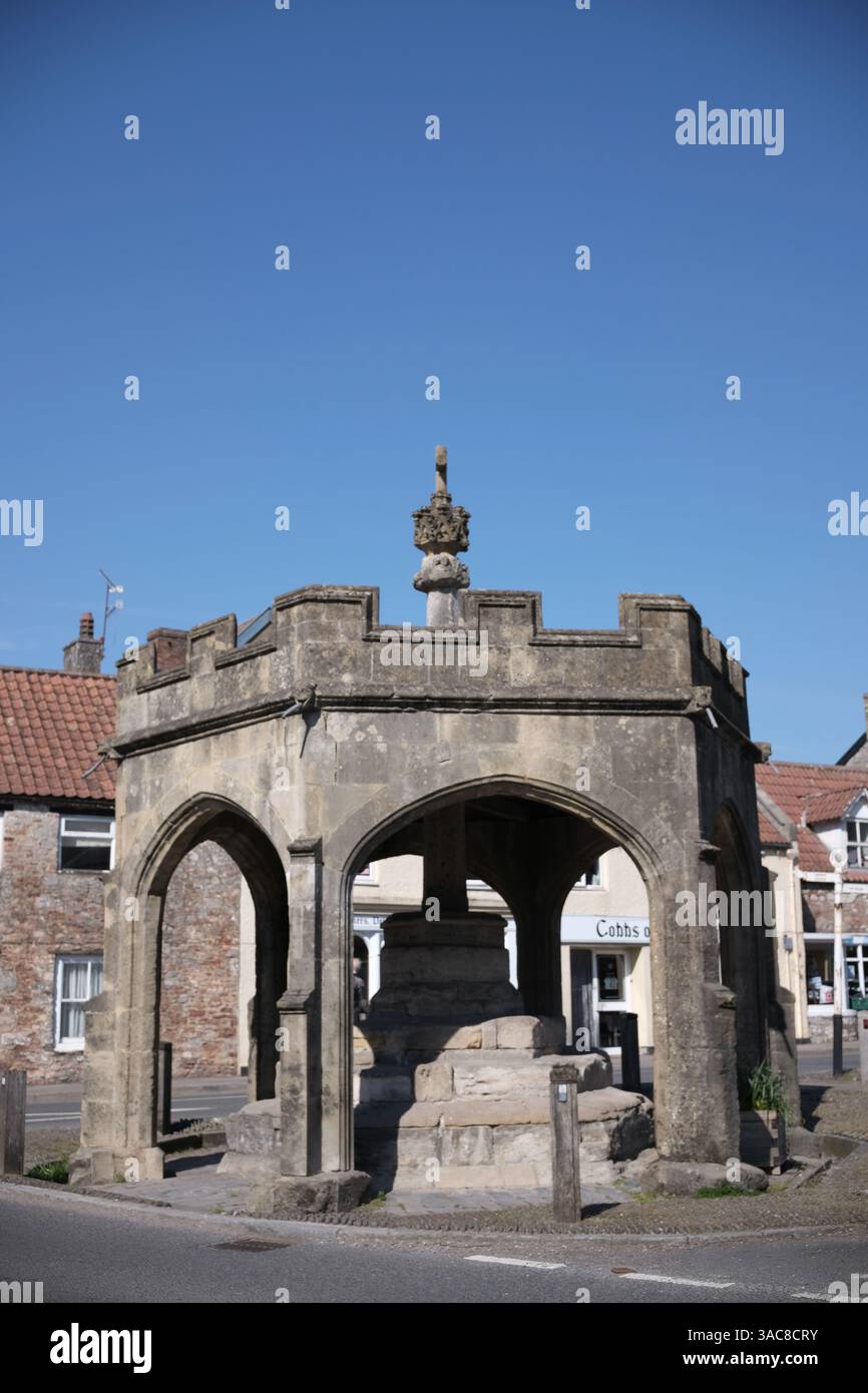 April 2025 - The village cross in the Somerset village of Cheddar Stock ...