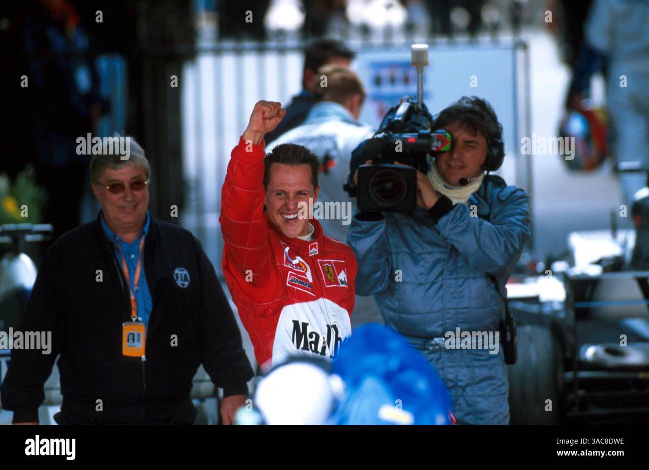 Race winner Michael Schumacher (GER) Ferrari F2001 punches the air in ...