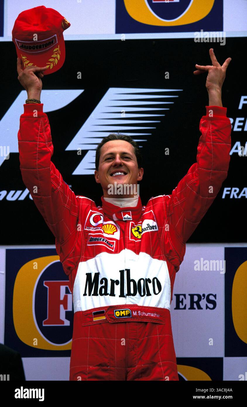 Race winner Michael Schumacher (GER) Ferrari celebrates his record ...