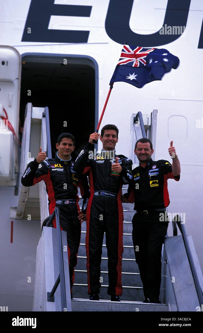 L-R) Alex Yoong (MAL) Minardi, Mark Webber (AUS) Minardi and Paul ...