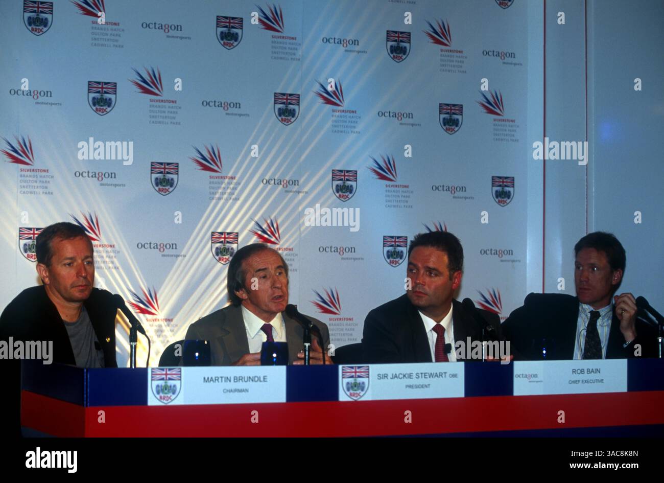 L to R: Martin Brundle, Jackie Stewart amd Rob Bain and .Silverstone ...