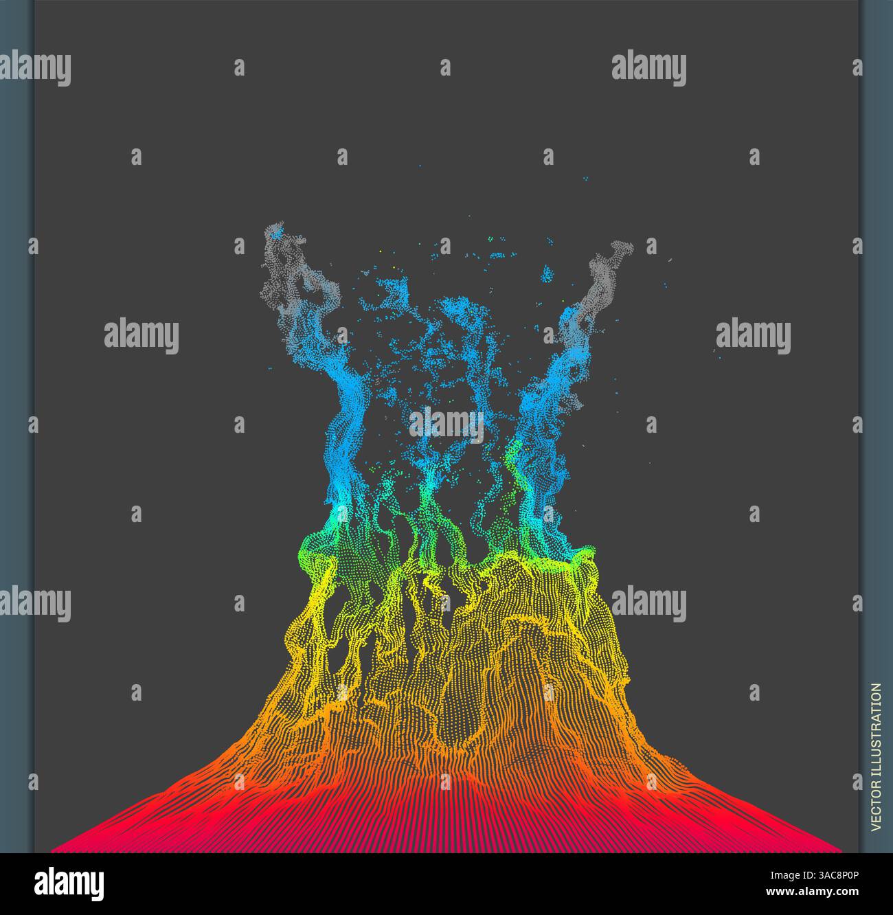 Array with dynamic emitted particles. Water splash imitation. Abstract ...
