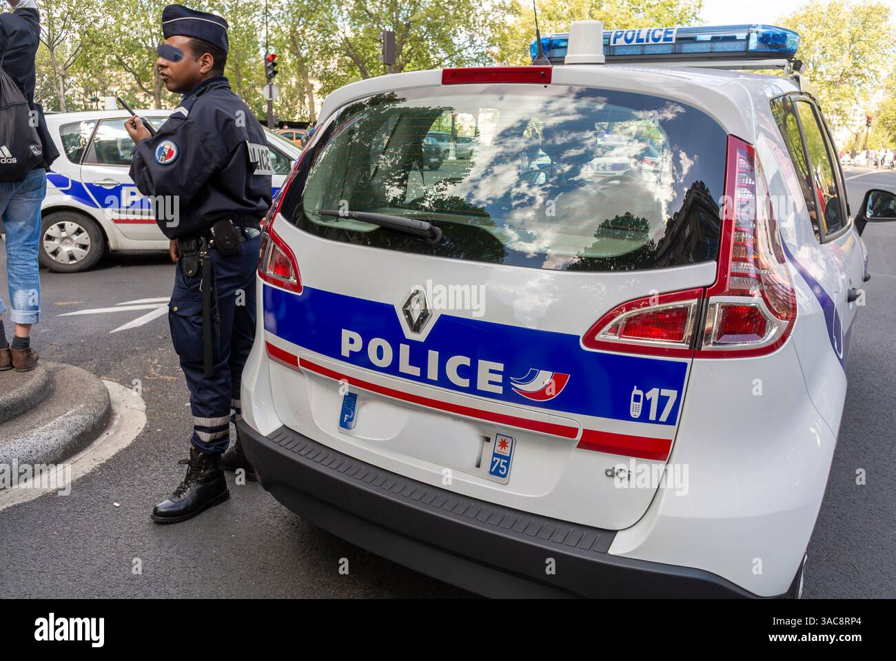 Paris, France, French Police Man, Standing on Street, at Public ...