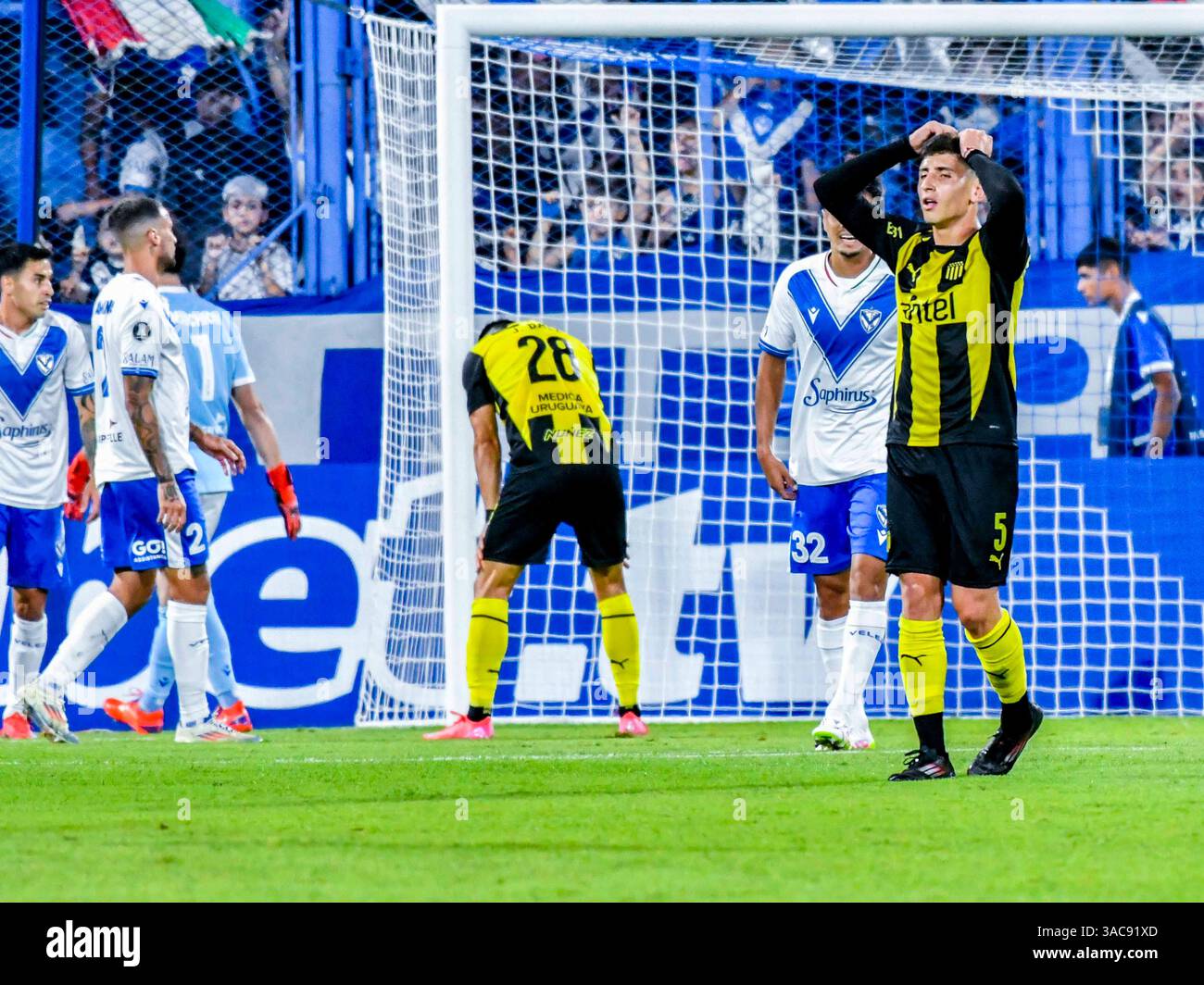 Buenos Aires, Argentina. April 2, 2025. Ignacio Sosa during the Velez Sarsfield vs Peñarol de ...