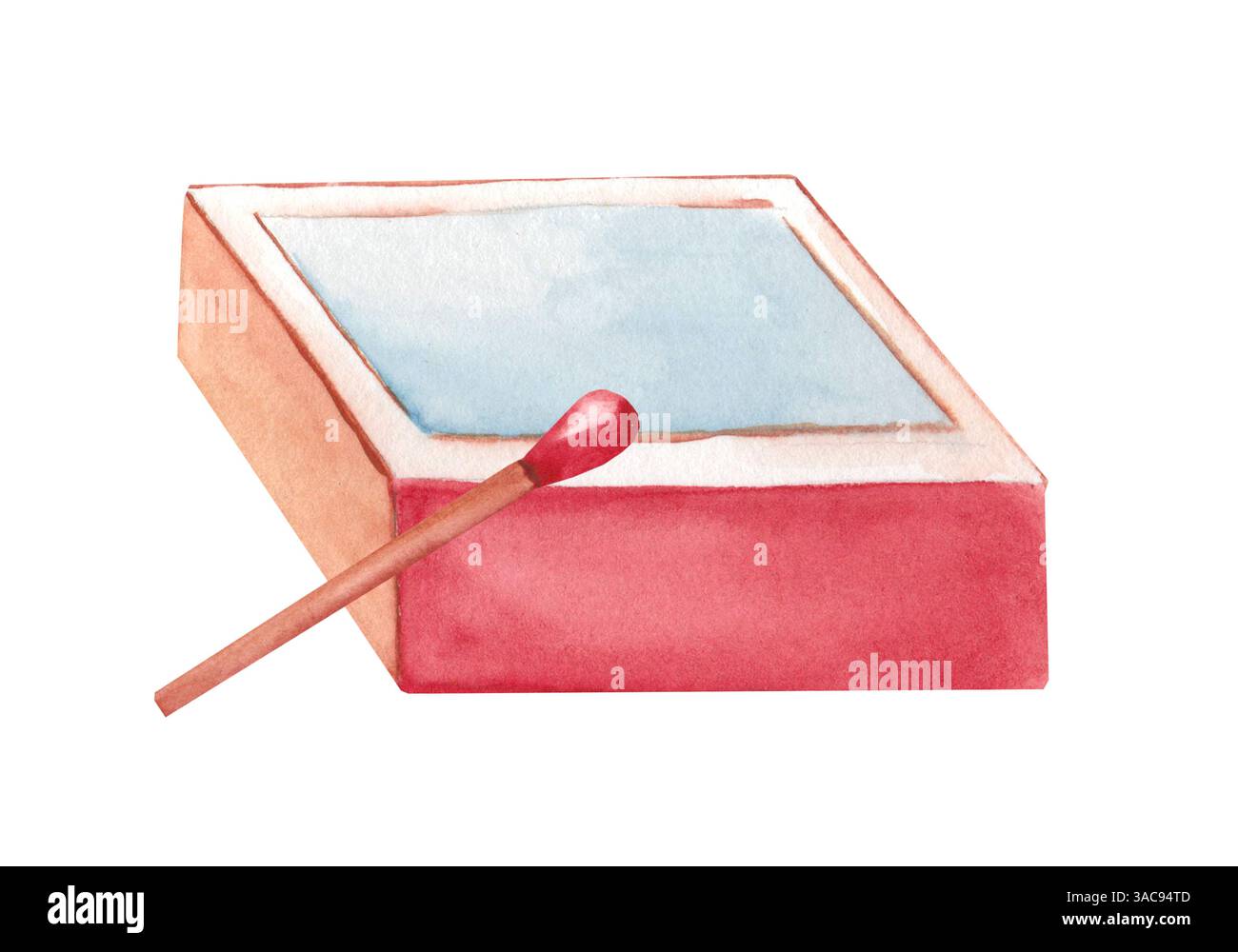 Watercolor illustration of matchbox with wooden match isolated on white ...