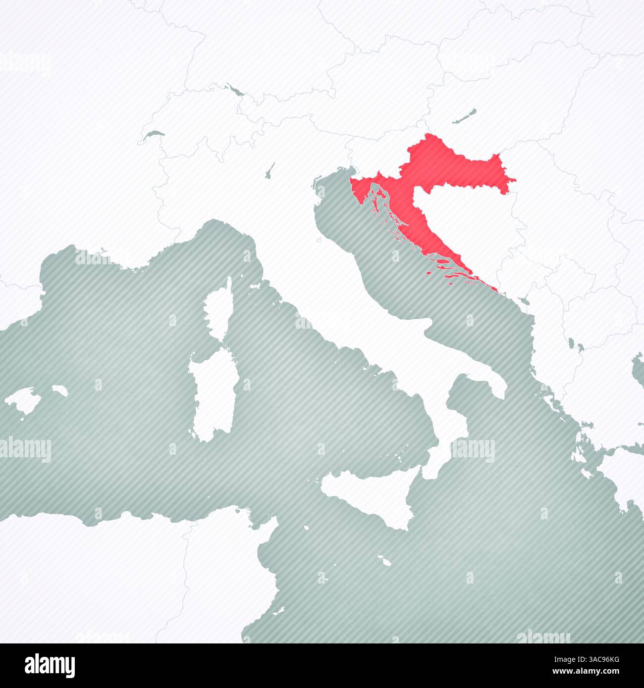 Croatia on the map of Italian Peninsula with softly striped vintage ...