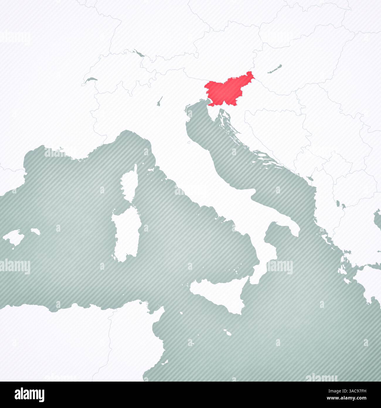 Slovenia on the map of Italian Peninsula with softly striped vintage ...