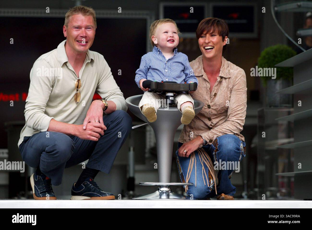 Former World Champion Mika Hakkinen (FIN), left, with his son Hugo ...