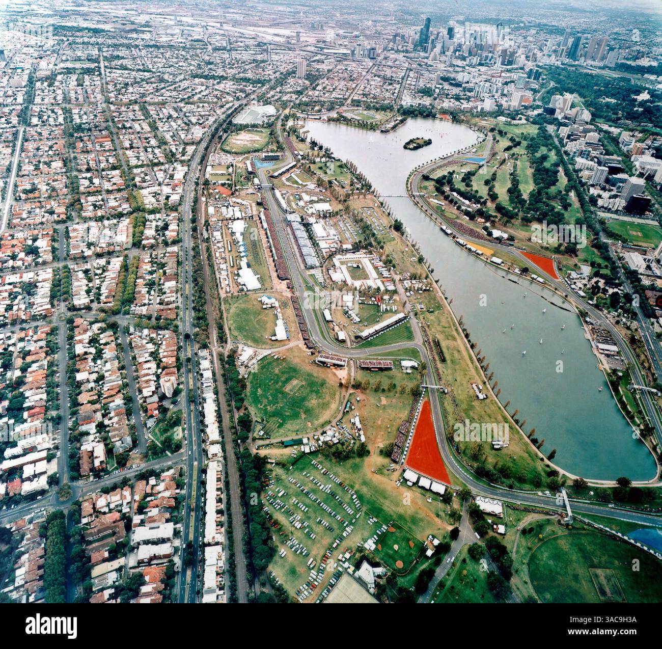 Aerial view over the Albert Park circuit in Melbourne...Albert Park ...