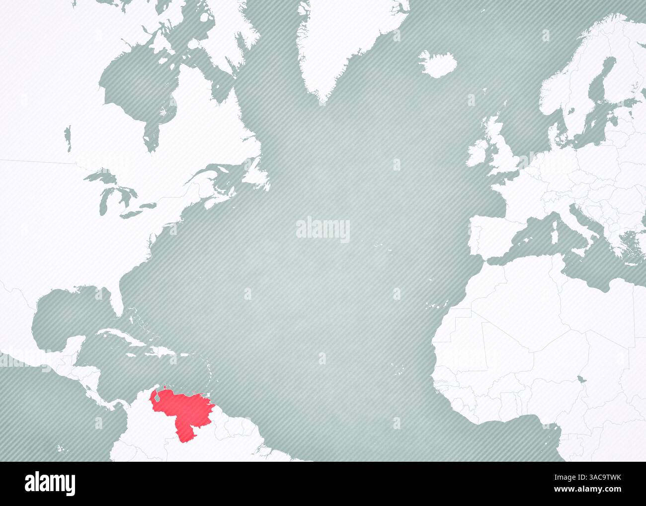 Venezuela on the map of North Atlantic Ocean with softly striped ...