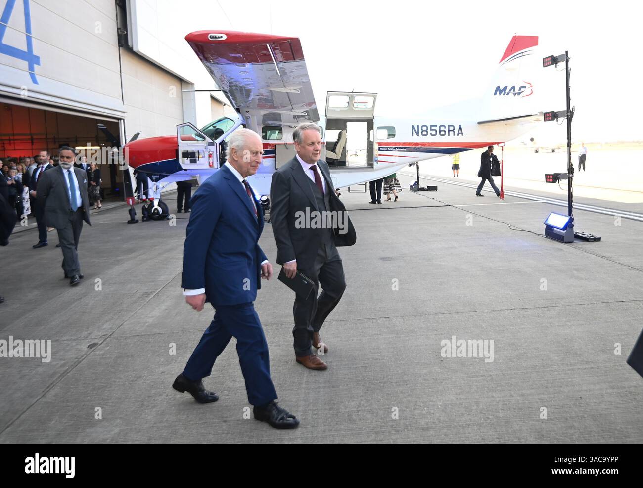 King Charles III with Donovan Palmer CEO MAF during a visit to RAF ...