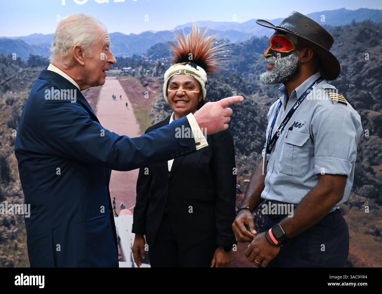 King Charles III with pilot Joseph Tua and Serah Michael MAF Flight ...