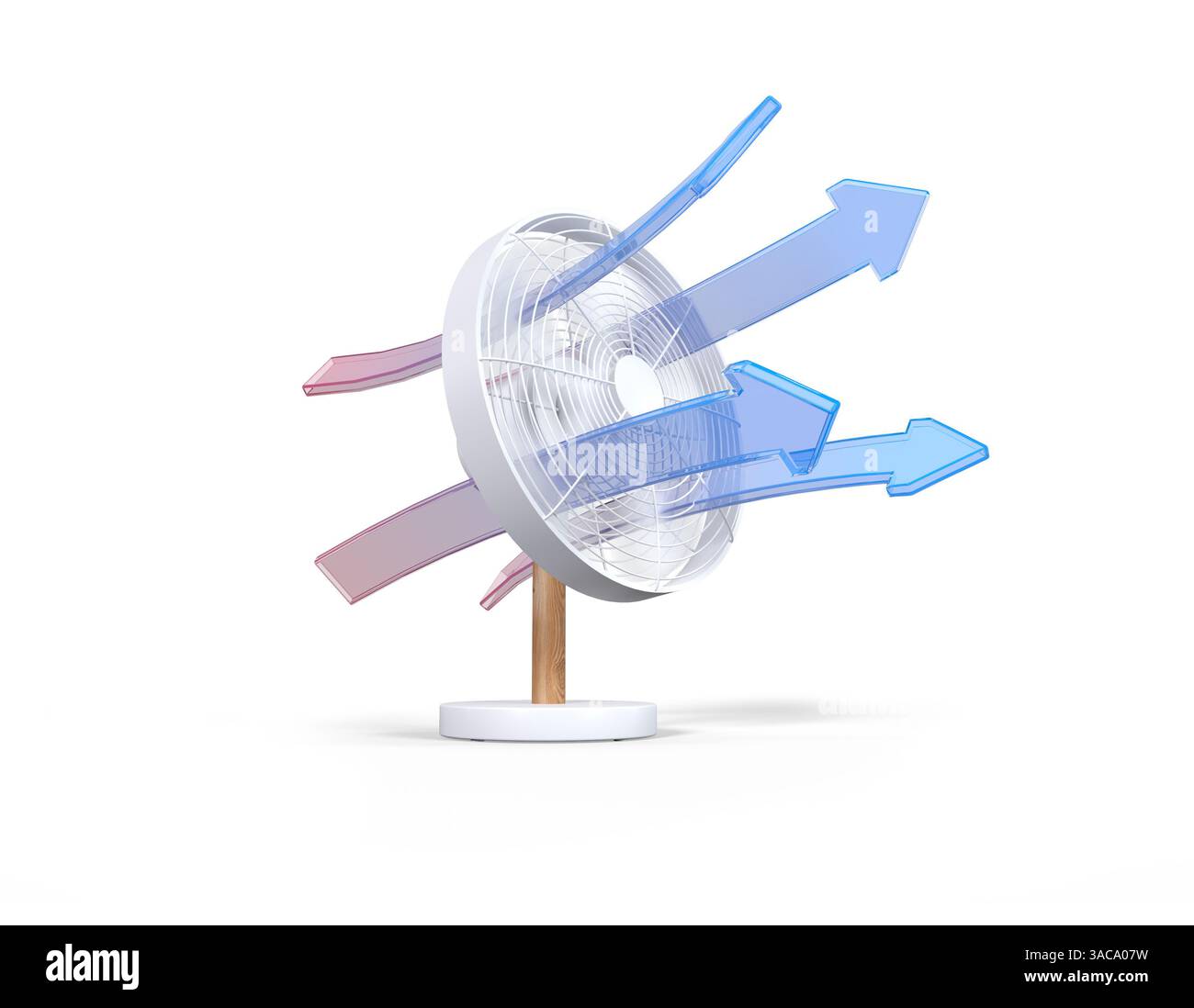 a working fan with rotating propeller and airflow represented by arrows ...