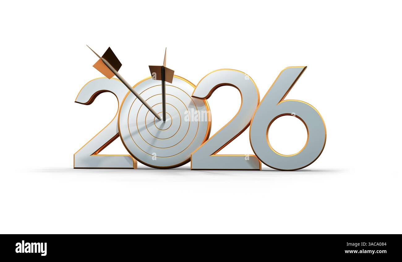 text 2026 with a target replacing the 0 and two arrows planted in it, achieving the objectives ...
