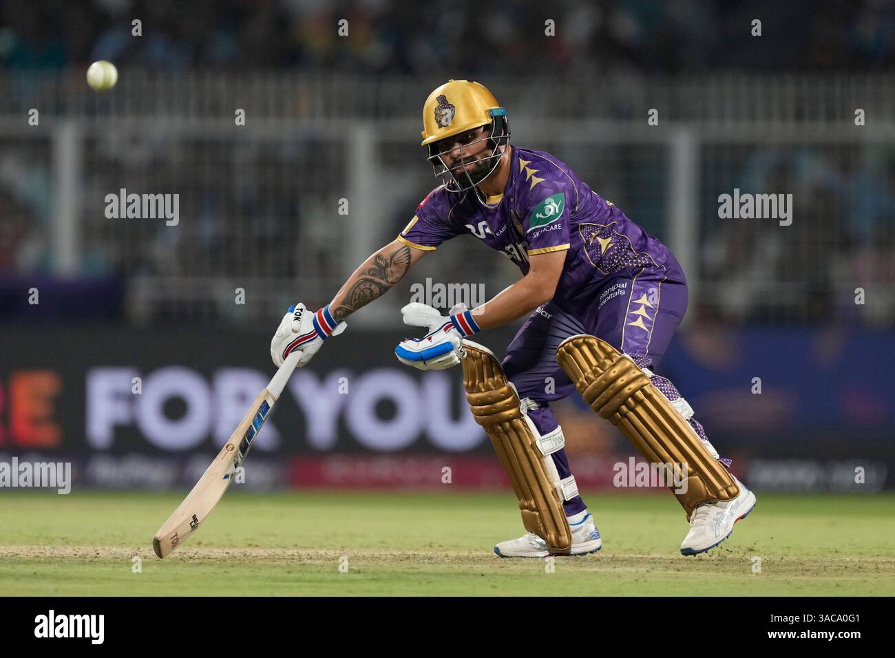 Kolkata Knight Riders' Rinku Singh plays a shot during the Indian ...
