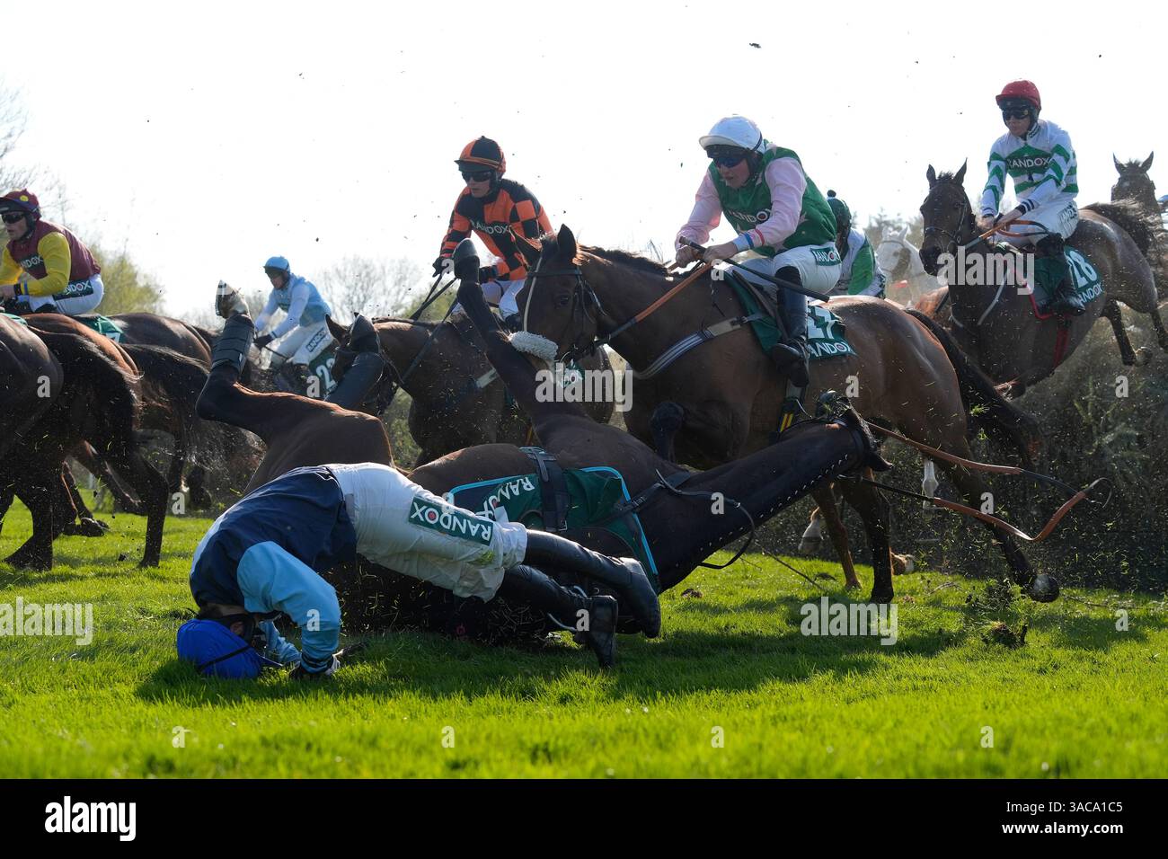 Master Templar and jockey Gina Andrews fall during the Randox ...
