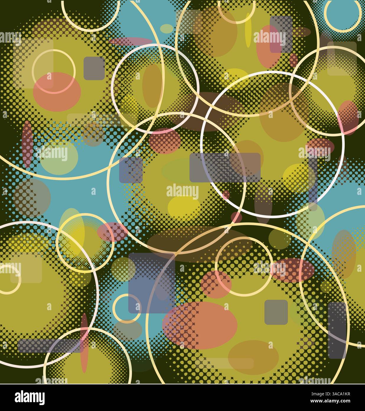 Retro Background Pattern with Circles and Squares in Blue Gray and Green Colors Fifties Stock ...