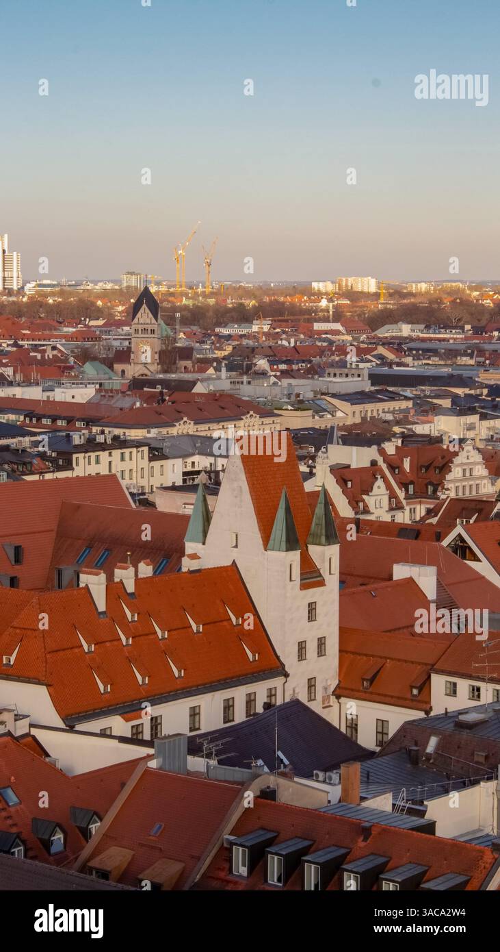 Rooftop View of Munich with Old Town Hall and St. Peter's Church Stock ...