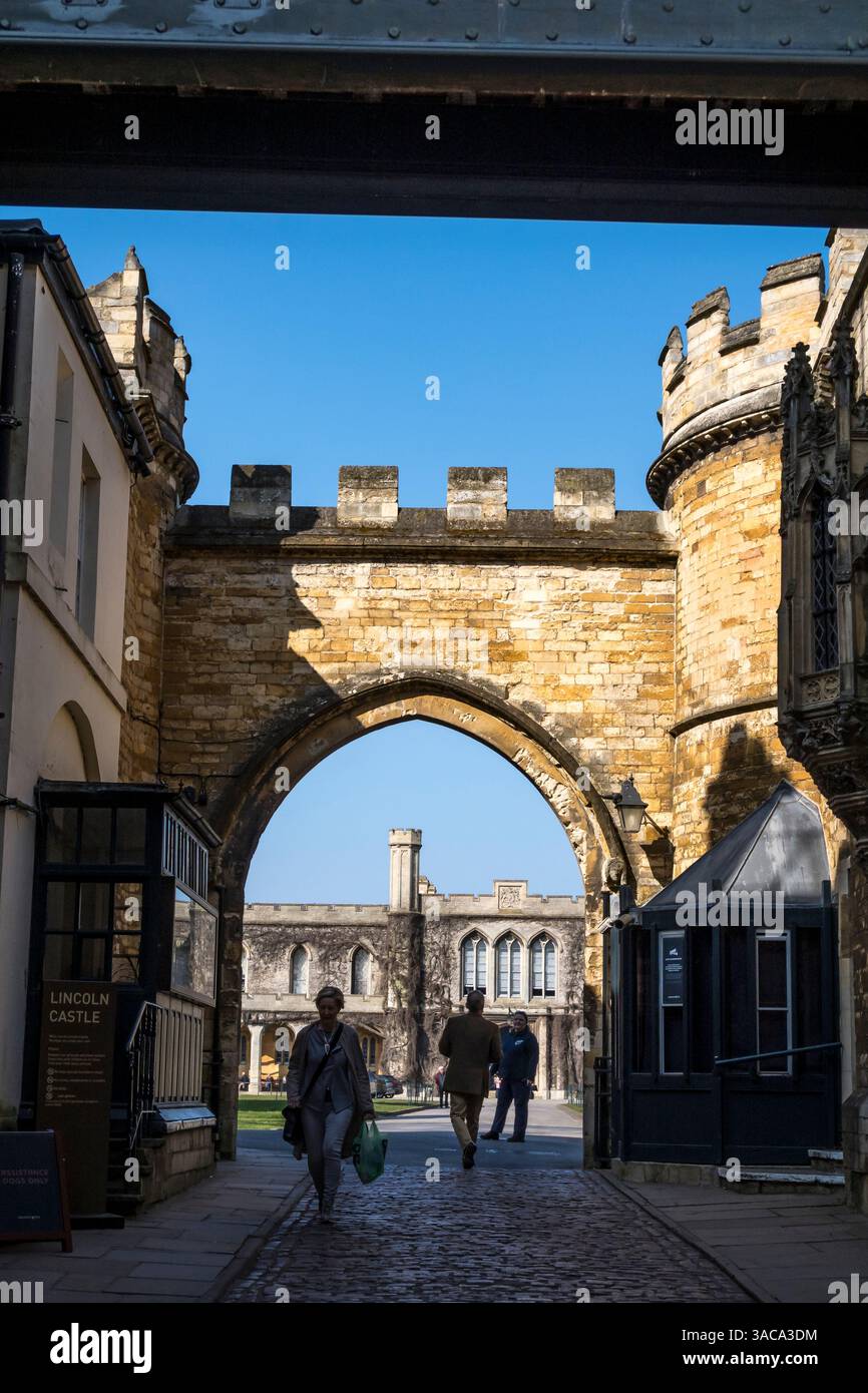 East Gate entrance to Lincoln Castle looking in to castle grounds ...