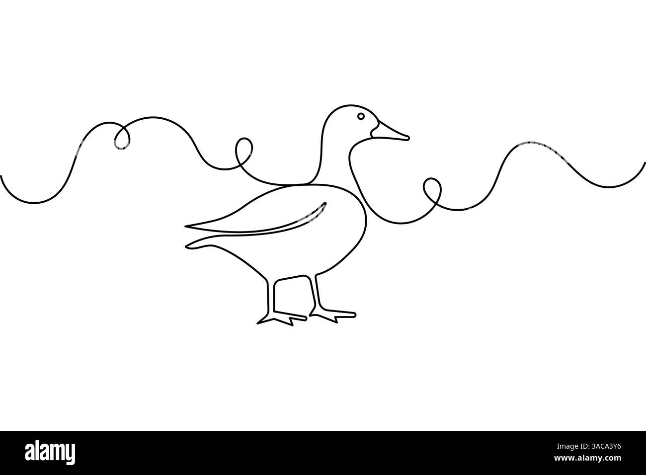 Duck one line drawing of minimalist vector icon with black and white ...