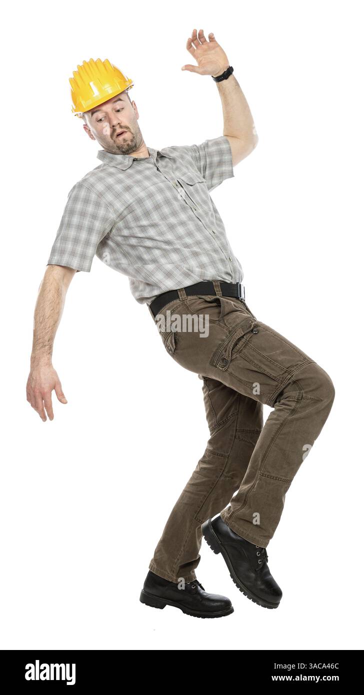 Construction worker slipping and trying to keep balance isolated Stock ...