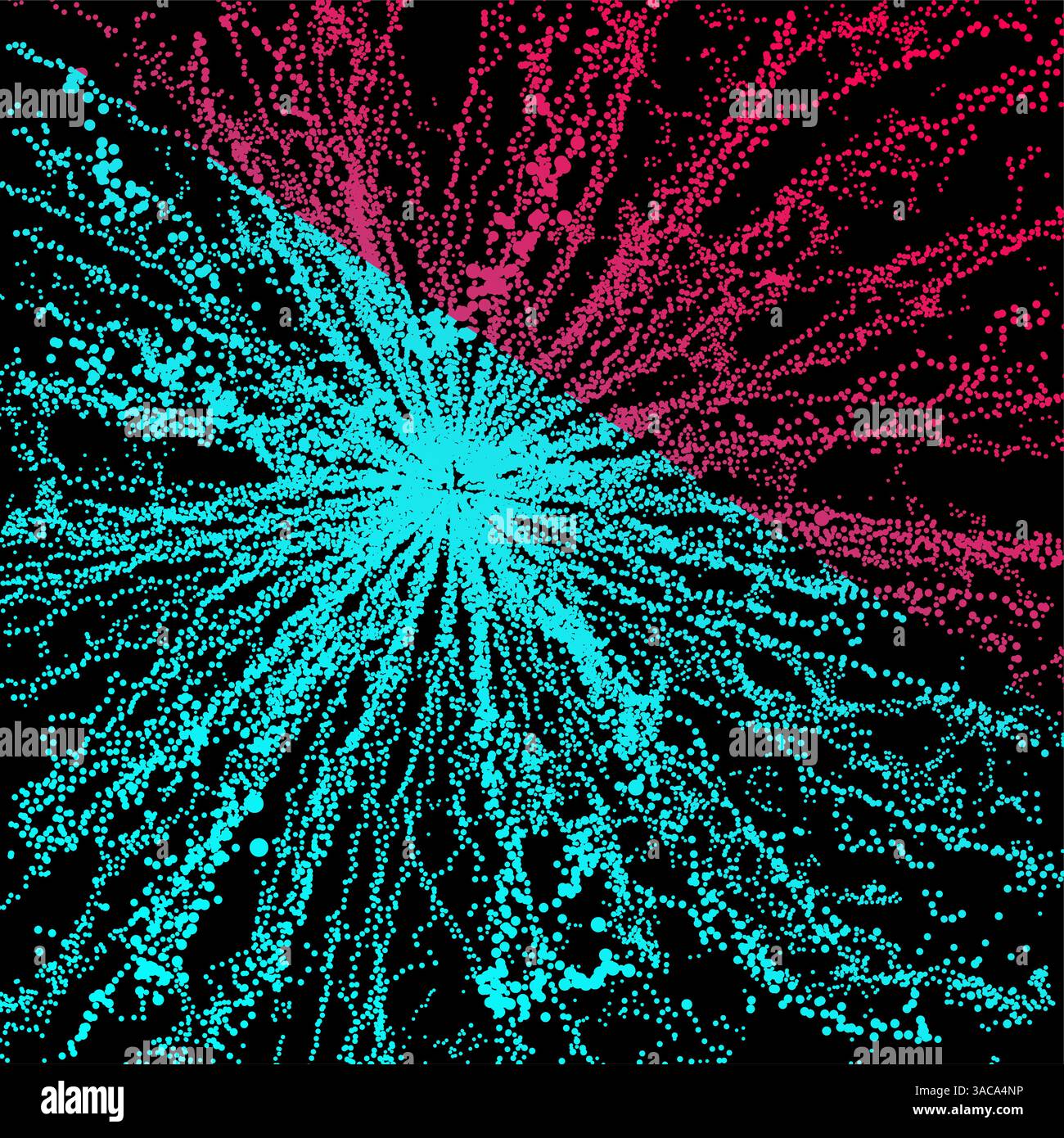 Point explode. Array with dynamic emitted particles. 3d technology style. Abstract background ...