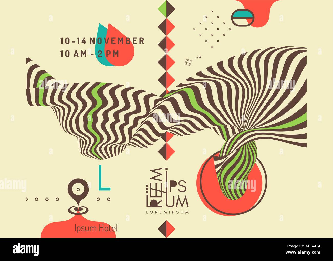 Invitation template with date and time details. Background with optical ...