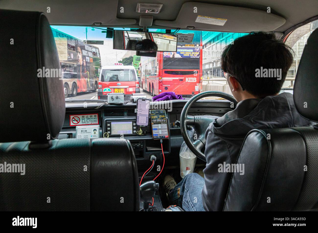The interior of a typical taxi, Salisbury Road, Kowloon, Hong Kong ...