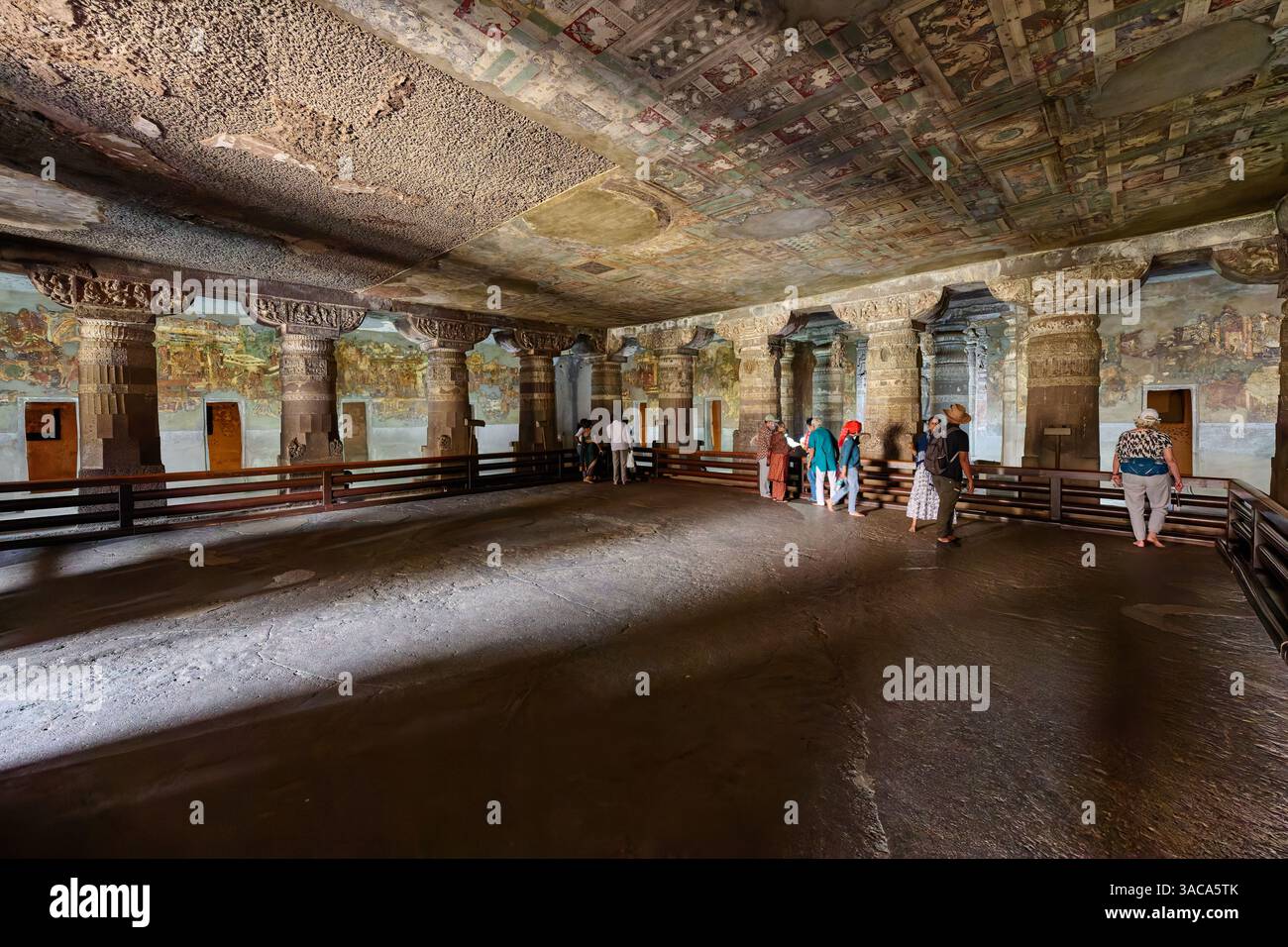 wall paintings and columns of Ajanta caves, cave 1, Aurangabad, India ...