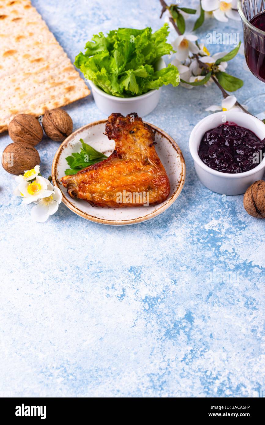 Traditional Passover Seder plate with symbolic foods. Symbolic of ...