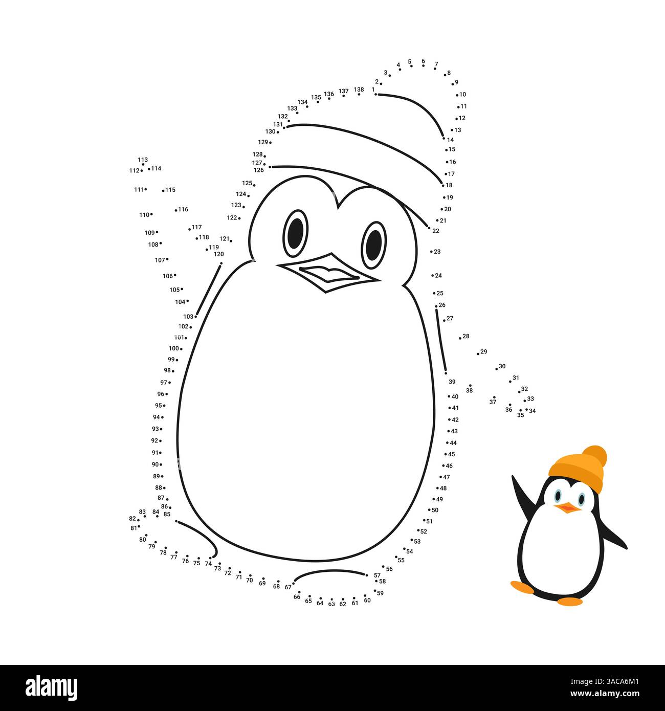 Children s game coloring book. We draw a penguin from point to point ...