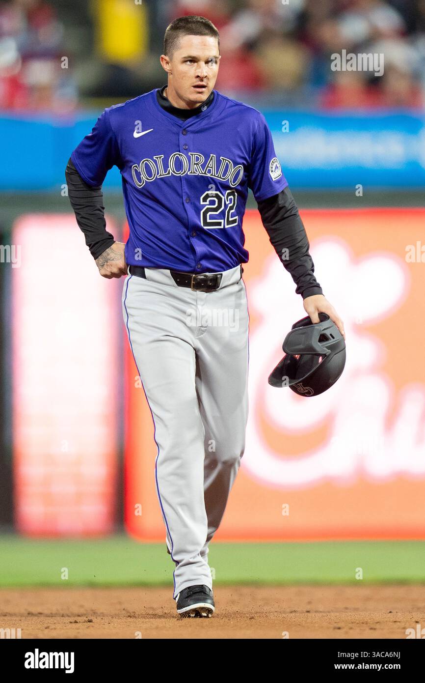 Colorado Rockies' Mickey Moniak looks on during the baseball game ...