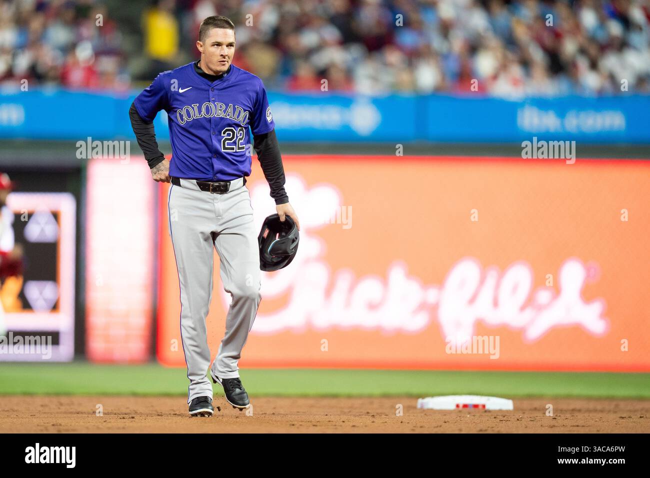 Colorado Rockies' Mickey Moniak looks on during the baseball game ...