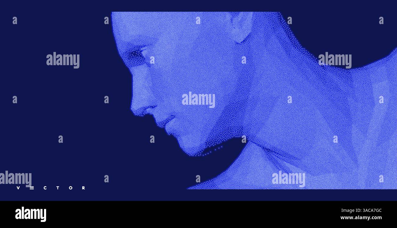 Abstract man head made from dots. Side view of dotted face background ...