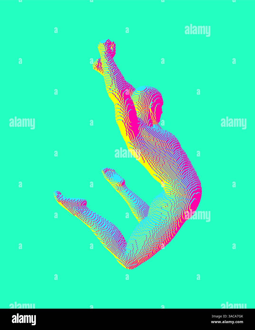 Jumping man constructing from cubes. Gymnastics activities for icon ...