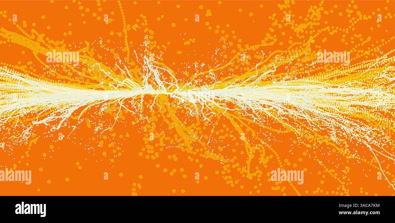 Point explode. Array with dynamic emitted particles. 3d technology style. Abstract background ...