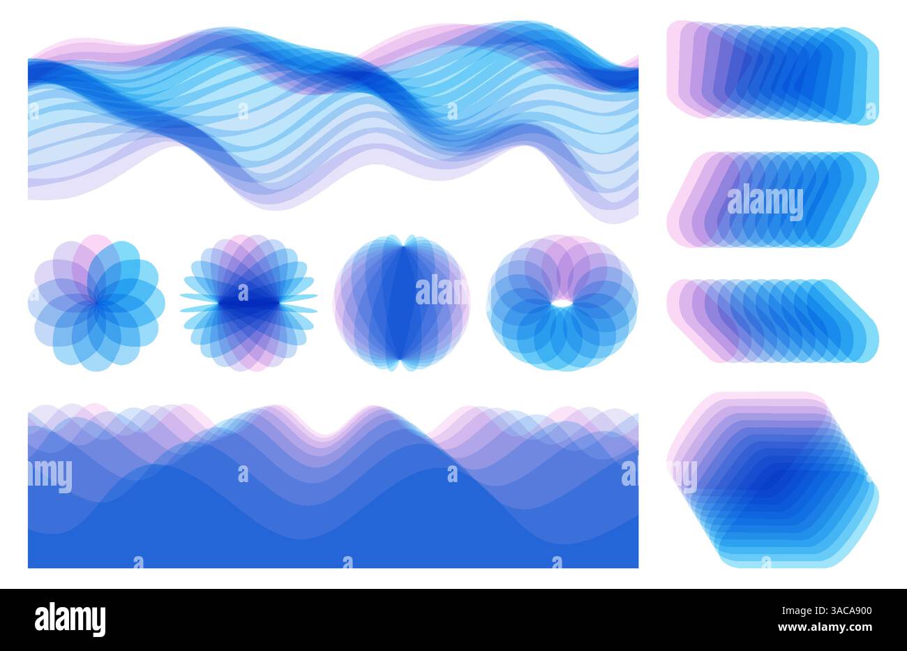 Abstract wavy background made of many overlapping stripes and with dynamic effect. Ocean ...