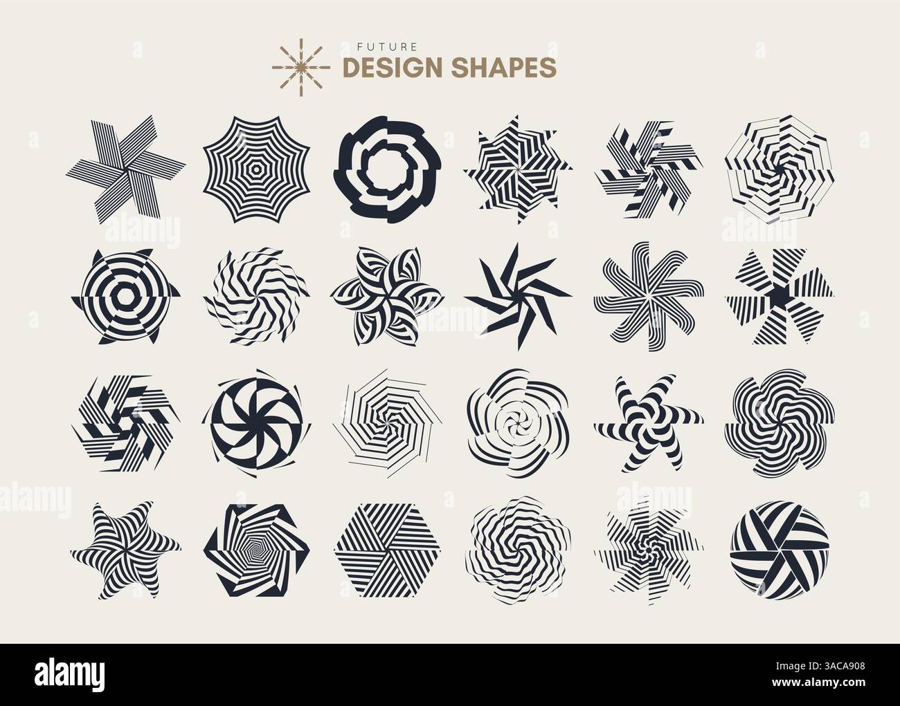 Set of striped minimalist shapes with optical illusion effect. Emblems ...