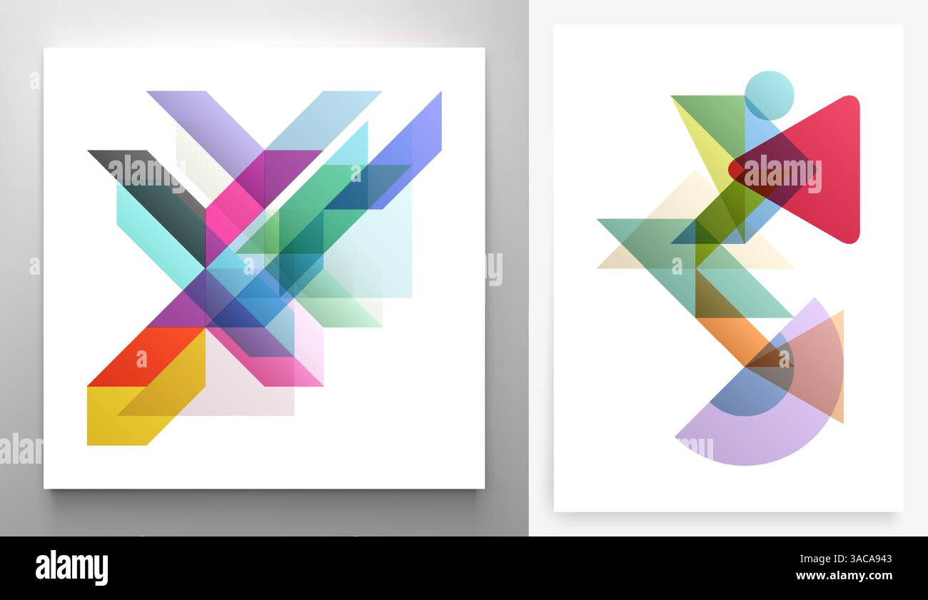 Art composition of flat colorful vector shapes. Abstract transparency geometrical background ...