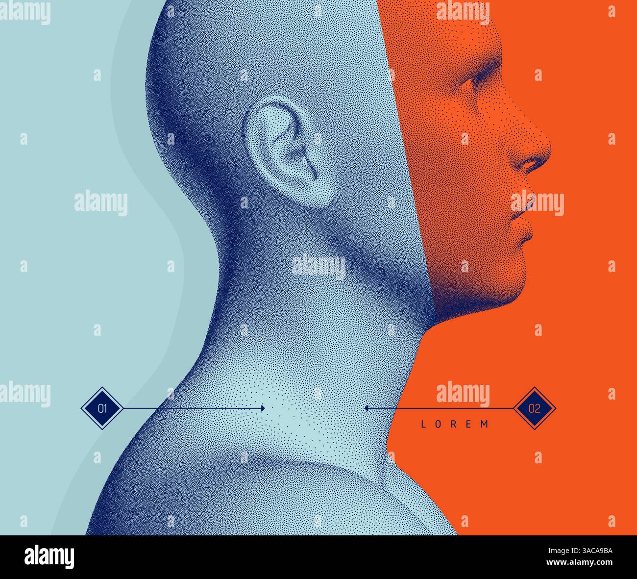 Cover design template. Side view of dotted face background. Geometric ...