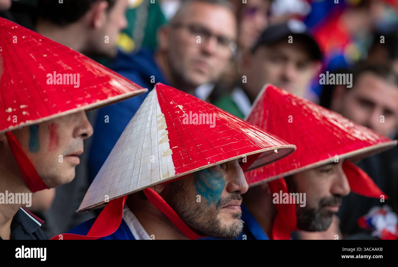Fans dressed in various costumes during the Hong Kong Sevens at Kai Tak ...