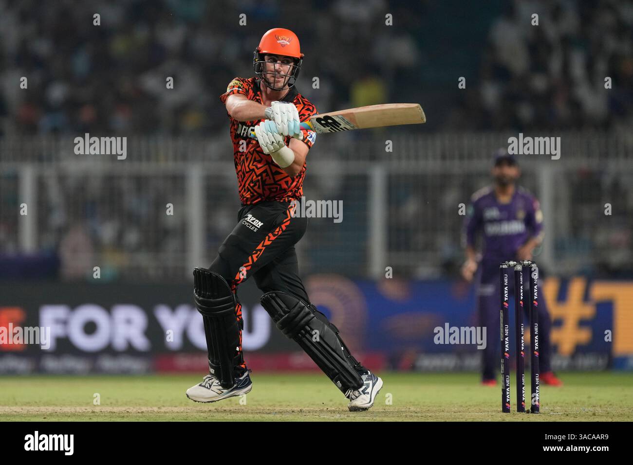 Sunrisers Hyderabad's captain Pat Cummins plays a shot during the ...