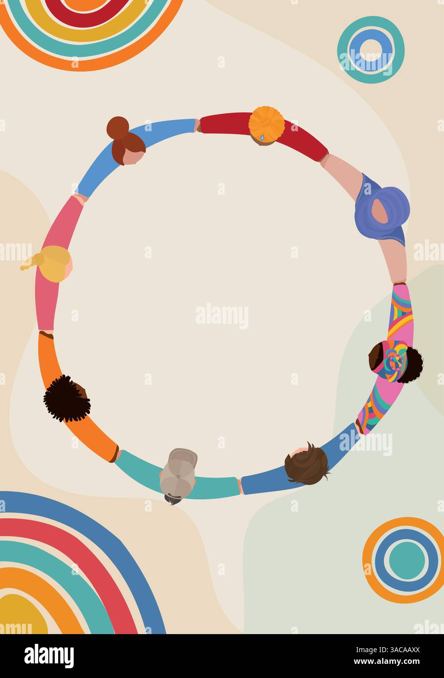 Poster showing a chain of multicultural people in a circle holding ...
