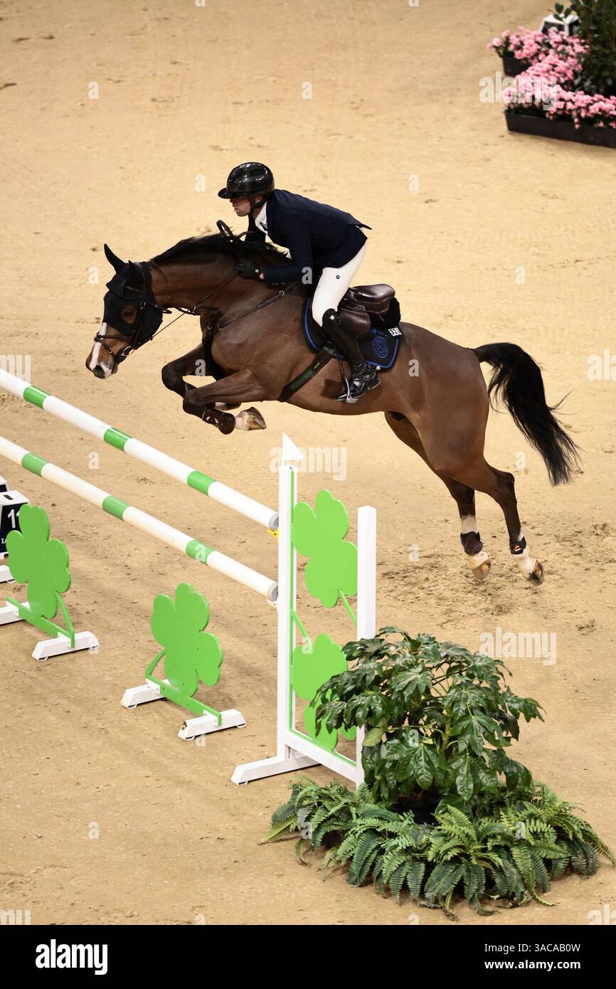 Adrian Schmid of Switzerland with Con Quality during the Prize of Land ...