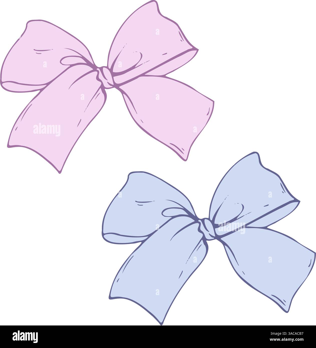 Satin fabric bow, with short wide ribbons. Graphic sketch illustration ...